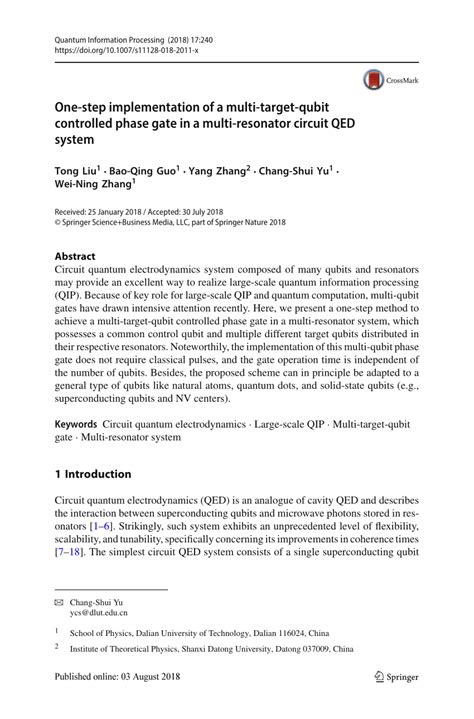 Pdf One Step Implementation Of A Multi Target Qubit Controlled Phase