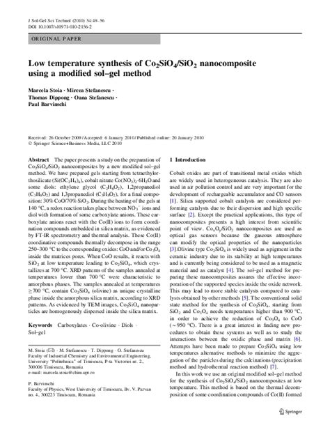 pdf low temperature synthesis of co2sio4 sio2 nanocomposite using a
