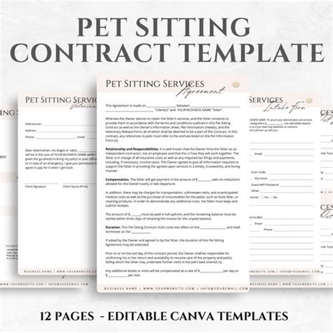 Editable Pet Sitting Contract Template Pet Sitter Templates Etsy
