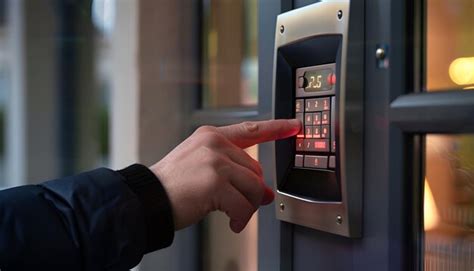 Man Entering Code On Security Alarm System At Home Closeup Premium AI Generated Image