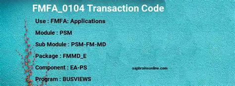FMFA 0104 SAP Tcode For FMFA Applications