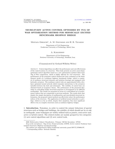 pdf neuro fuzzy active control optimized by tug of war optimization
