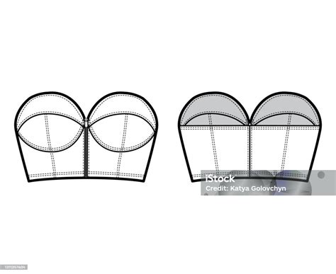 지퍼업 클로저 스트랩리스 슬림핏 크롭 길이가 있는 데님 뷔스티에 탑 테크니컬 패션 일러스트 플랫 브라 0명에 대한 스톡 벡터 아트 및 기타 이미지 Istock