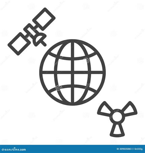 Space Based Nukes With Earth And Satellite Vector Icon Or Sign In Outline Style Stock Vector