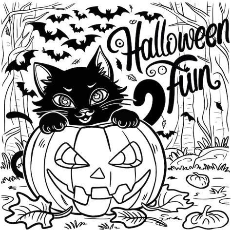 Black Cat Peeking Halloween Coloring Page For Ai Generates Vector Art