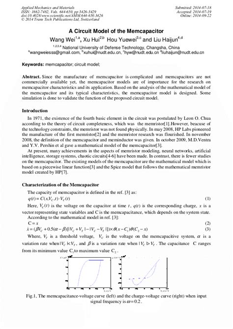 A Circuit Model Of The Memcapacitor Scientificnet