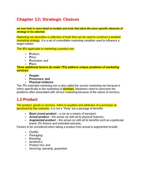 Chapter 12 Strategic Choices Pdf Marketing Pricing
