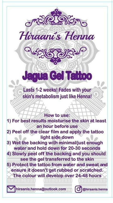 100 Natural Semi Permanent Jagua Gel Tattoo 13x Designs Hiraani