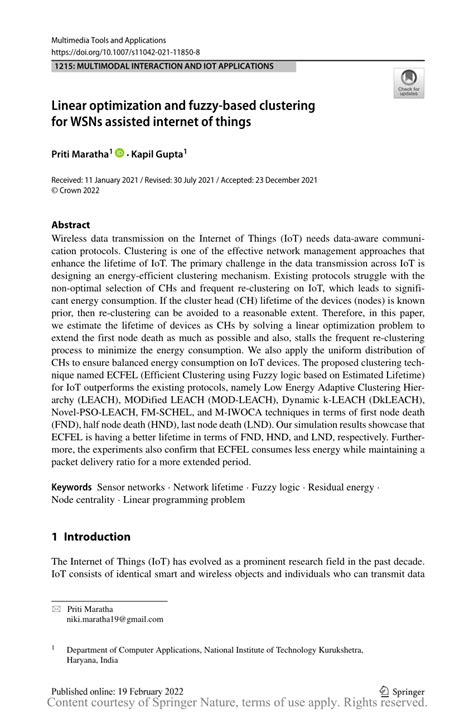 Linear Optimization And Fuzzy Based Clustering For Wsns Assisted