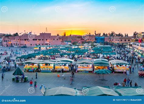 Crowd In Jemaa El Fnaa Square At Sunset Editorial Photography Image
