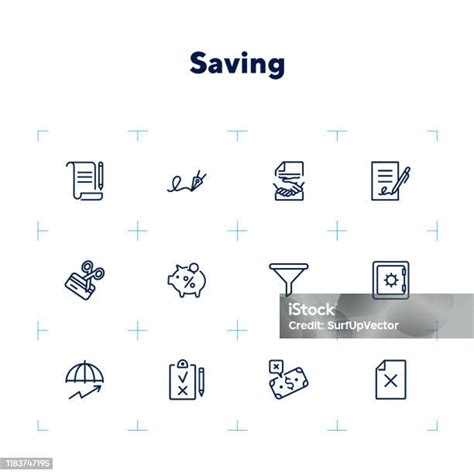 Saving Line Icon Set Stock Illustration Download Image Now