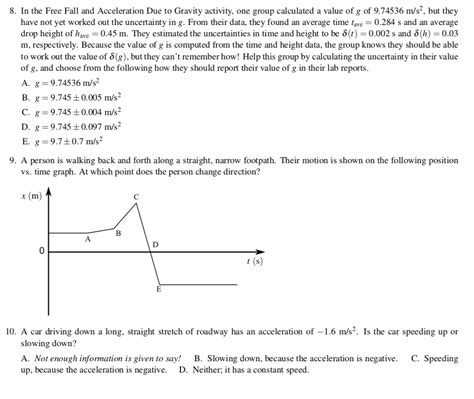 Solved In The Free Fall And Acceleration Due To Gravity Chegg