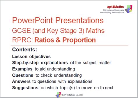 Apt Maths GCSE KS Maths Lesson PowerPoint Presentations On Ratios Proportion APT