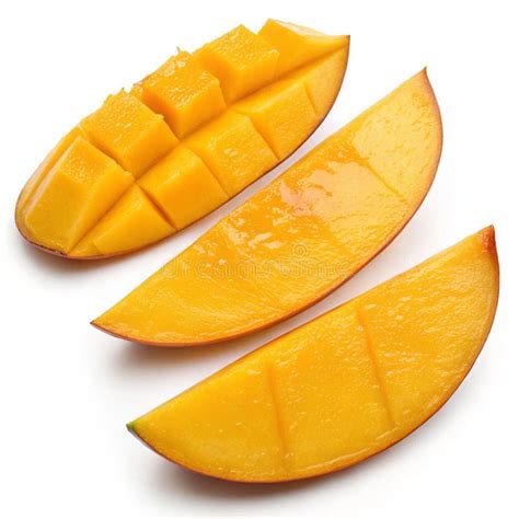 Sliced Mango Pieces Isolated On White Background Stock Illustration
