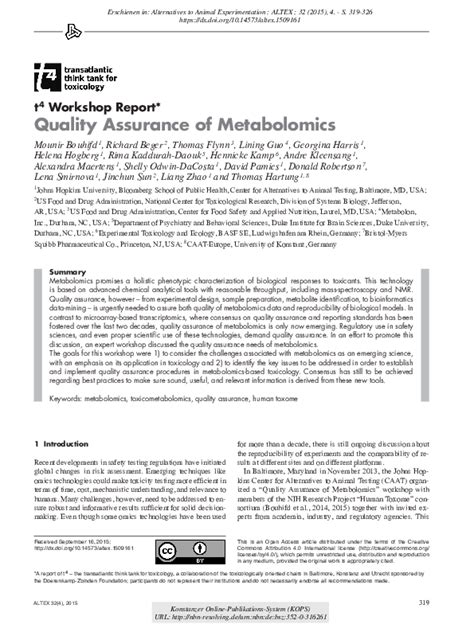 Pdf Quality Assurance Of Metabolomics Richard Beger