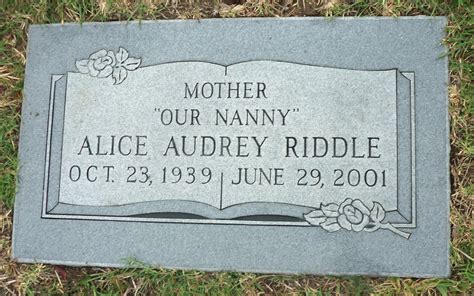 Mrs Alice Audrey Huddleston Riddle 1939 2001 Find A Grave Memorial