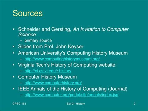 Ppt Cpsc 181 A Brief History Of Computer Science Powerpoint