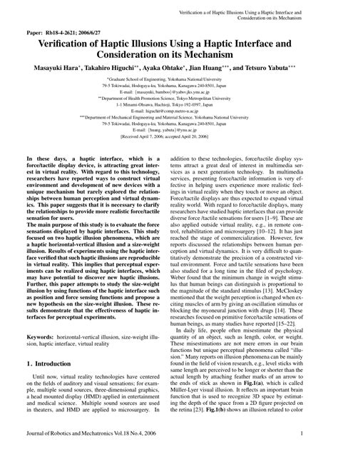 Pdf Verification Of Haptic Illusions Using A Haptic Interface And