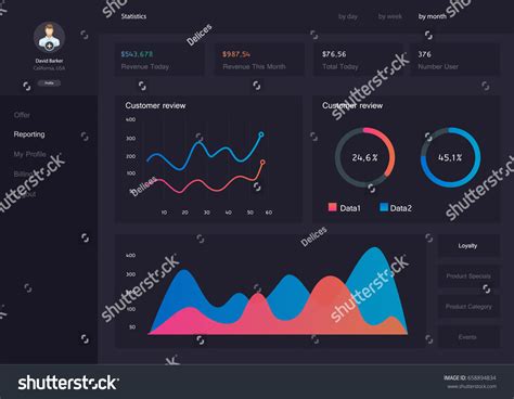 Infographic Dashboard Template Flat Design Graphs Stock Vector Royalty