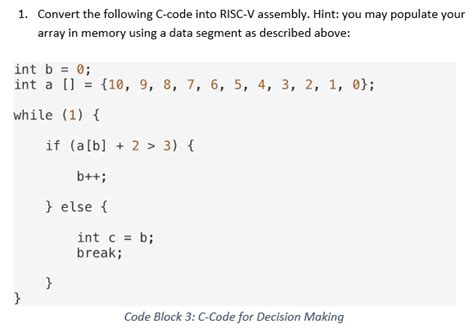 Solved 1 Convert The Following C Code Into Risc V Assembly