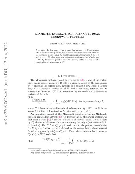 Pdf Diameter Estimate For Planar Lp Dual Minkowski Problem