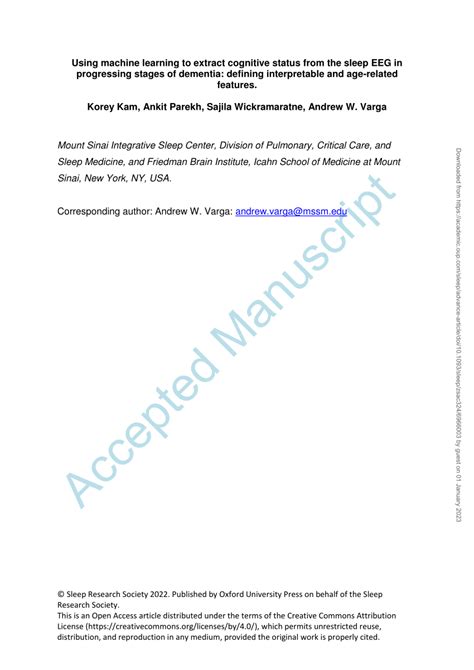 Pdf Using Machine Learning To Extract Cognitive Status From The Sleep Eeg In Progressing