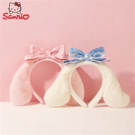 Sanrio 카와이 헤어 밴드 시나모롤 멜로디 로리타 레이스 리본 플러시 헤어 밴드 만화 귀여운 머리띠 소녀를 위한