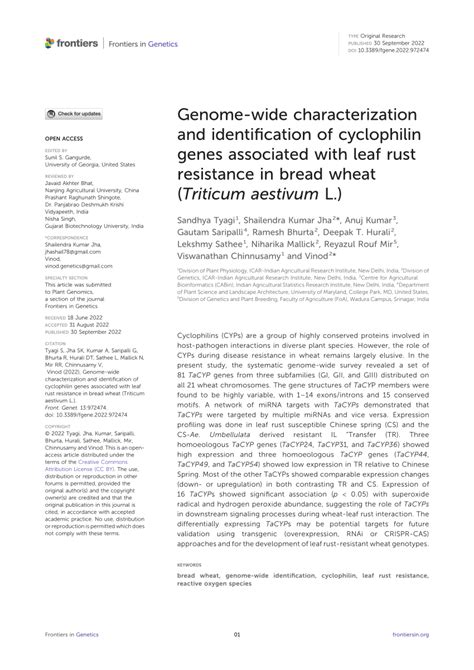 Pdf Genome Wide Characterization And Identification Of Cyclophilin Genes Associated With Leaf