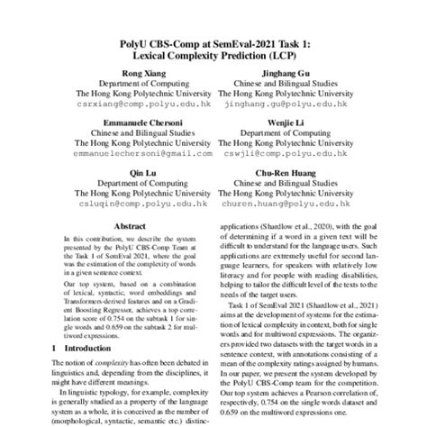 PolyU CBS Comp At SemEval Task Lexical Complexity Prediction LCP ACL Anthology