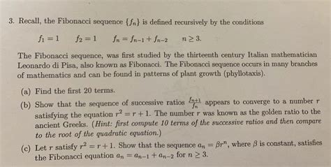 solved 3 recall the fibonacci sequence {fn} is defined