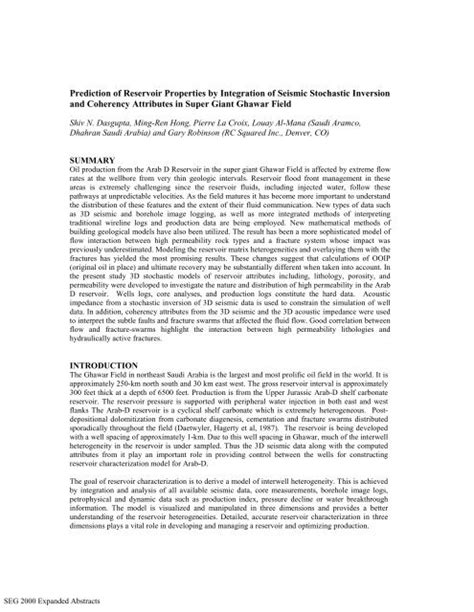 Prediction Of Reservoir Properties Using Seismic Stochastic Inversion