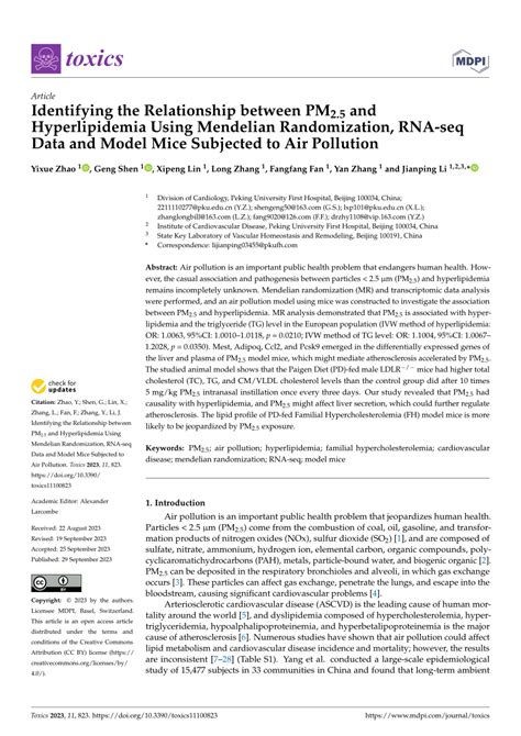 Pdf Identifying The Relationship Between Pm25 And Hyperlipidemia