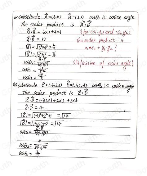 solved find the scalar product of each of the following pair of