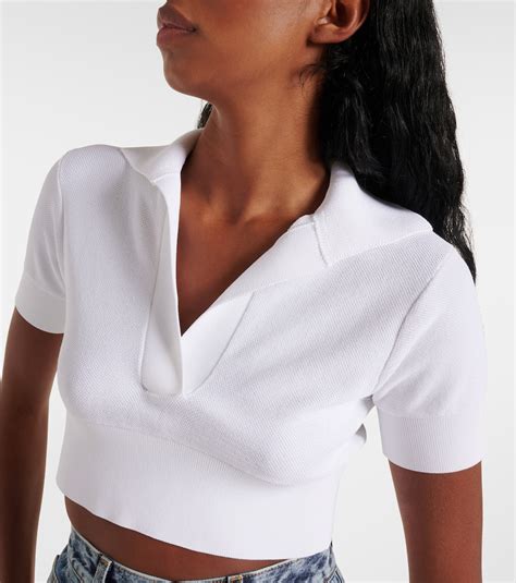 Cropped Polo Shirt In White Alaia Mytheresa