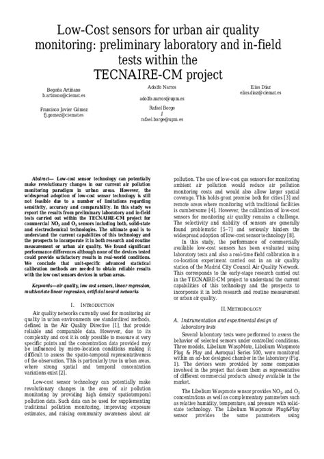 Pdf Low Cost Sensors For Urban Air Quality Monitoring Preliminary