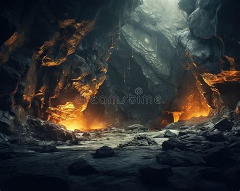 Cave Cave Has A Big Underground Cavern With Huge Rocks Stock Illustration Illustration Of