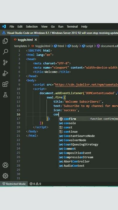 Shorts Welcome Alert Message 🚨💬 In Javascript Youtube