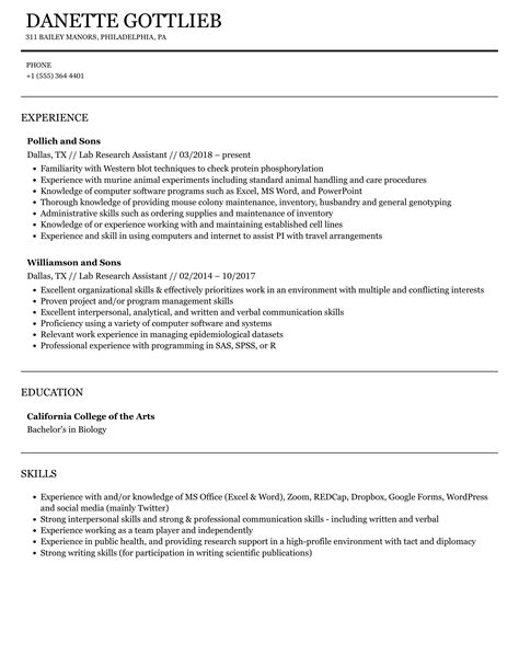 Lab Research Assistant Resume Samples Velvet Jobs