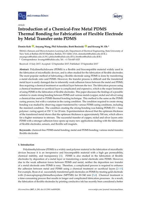 Pdf Introduction Of A Chemical Free Metal Pdms Thermal Bonding For