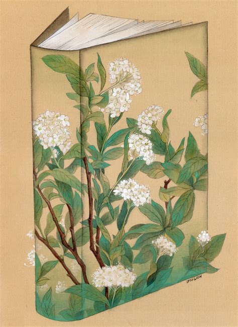 사춘기 프로젝트 책가도 조팝나무 Pigment on silk 비단에 석채 x cm ㅡ 나는 책을 통해 현재가 아닌 다른 공간으로 여행한다 책에서 내