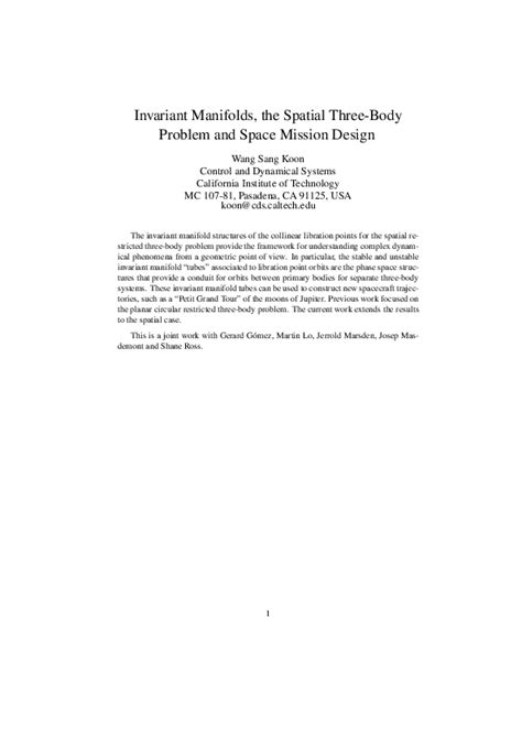 Pdf Invariant Manifolds The Spatial Three Body Problem And Space