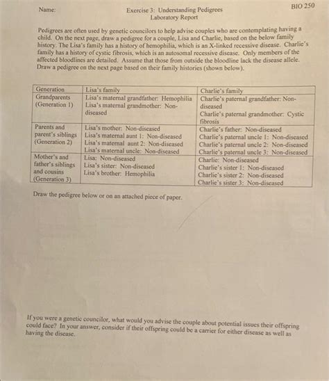 Solved Name Exercise 3 Understanding Pedigrees B1o 250