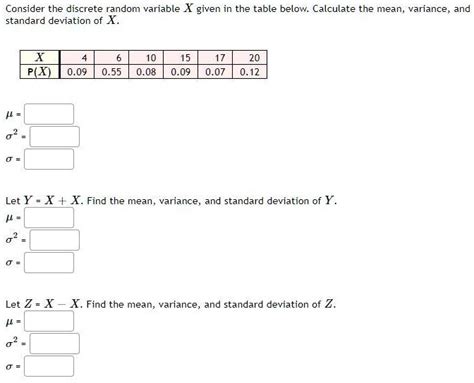 solved consider the discrete random variable x given in the table