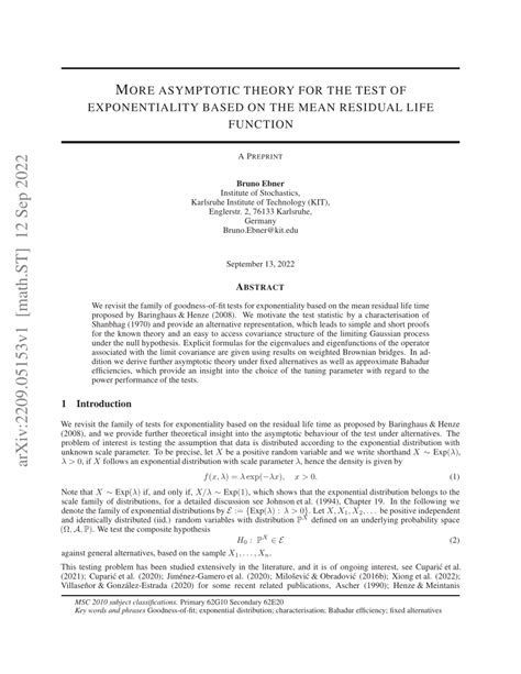 pdf more asymptotic theory for the test of exponentiality based on