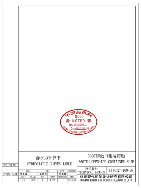 6 Hydrostatic Curves Table Vzj4527 100 06 B 静水力计算书 316 Pdf
