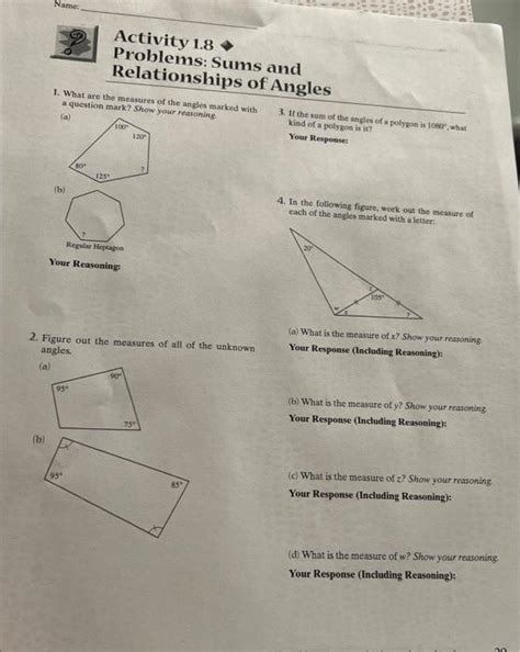 Solved Activity 1 8 Problems Sums And Relationships Of Chegg Com