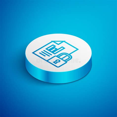 Isometric Line Document And Lock Icon Isolated On Blue Background File
