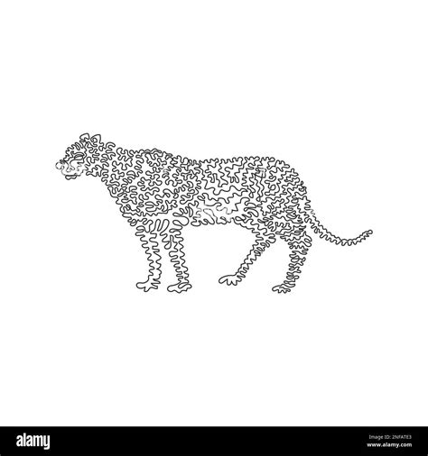Continuous Curve Line Drawing Of Predatory Cheetah Abstract Art Single