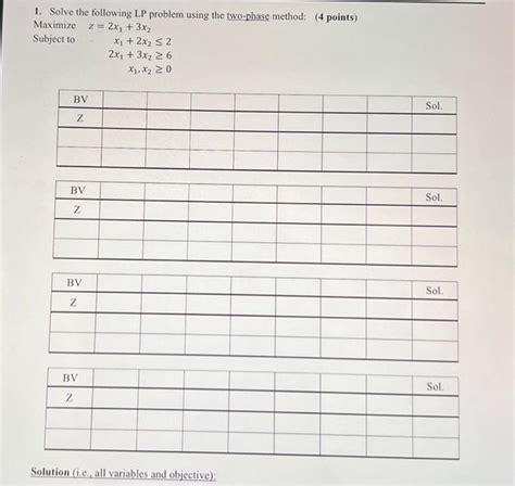 Solved 1 Solve The Following Lp Problem Using The Two Phase