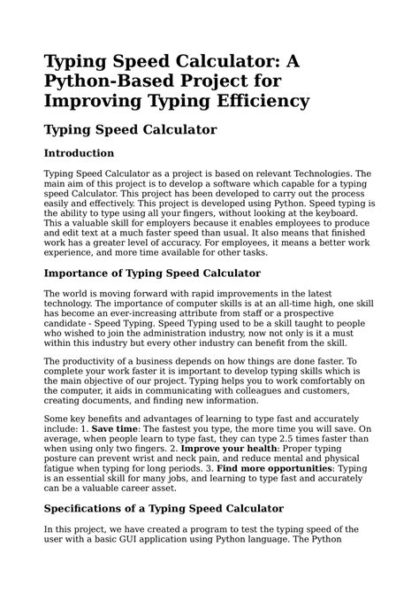 Typing Speed Calculator Lecture Notes Computer Science Docsity